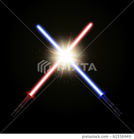 Two crossed light swords. Red and blue laser - Stock Illustration ...