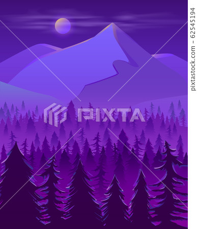 Wild northern land night landscape cartoon - Stock Illustration ...