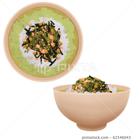 Ochazuke set (Salmon Chazuke 1) Beautiful even... - Stock Illustration ...