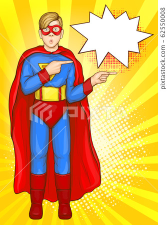 Teenager in superman suit pointing fingers - Stock Illustration ...