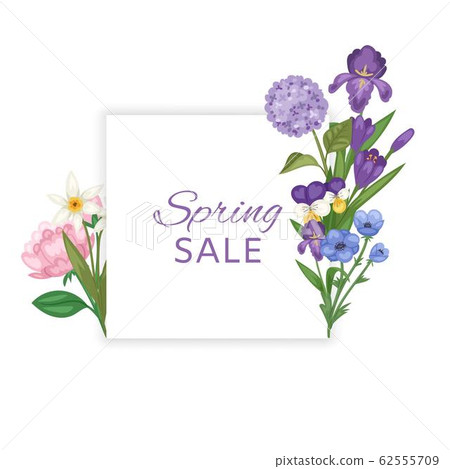 Spring sale banner with flowers and season... - Stock Illustration ...