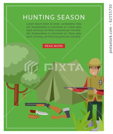 Hunting season in forest banner with hunter... - Stock Illustration ...