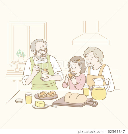 Line style family eating bread - Stock Illustration [62565847] - PIXTA