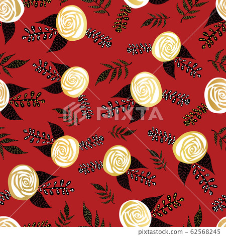 Seamless vector pattern white roses with gold... - Stock Illustration ...