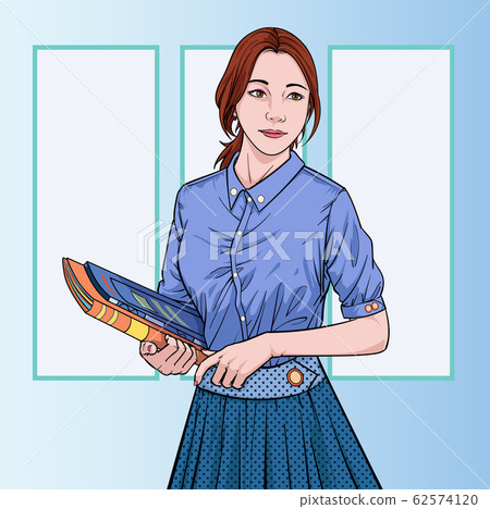 Business women with file folder at office... - Stock Illustration ...