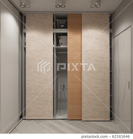 3D render interior design of a wardrobe in the... - Stock Illustration ...