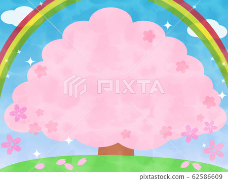 Frame of glitter cherry tree with rainbow in... - Stock Illustration ...