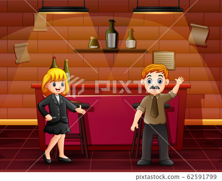 Cartoon a male and female bartenders on the bar - Stock Illustration ...
