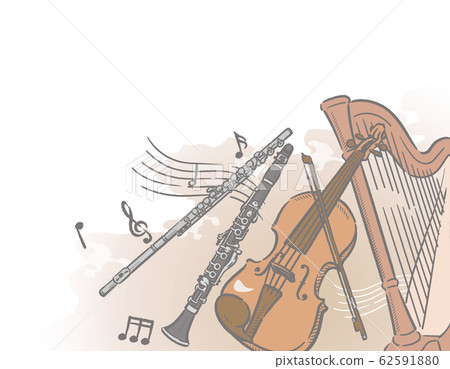 Orchestra musical instruments theme background... - Stock Illustration ...