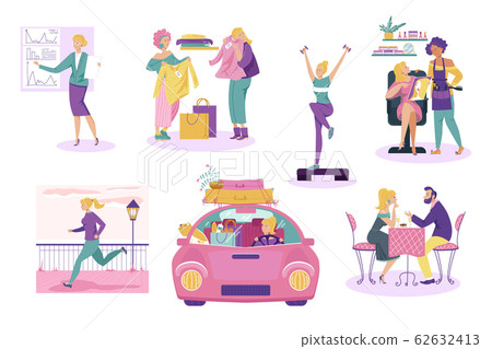 Woman daily life, girl cartoon character... - Stock Illustration ...