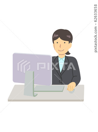A woman using a personal computer in a suit - Stock Illustration ...