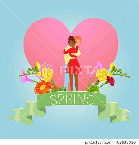 Love, spring, valentine day with two enamored... - Stock Illustration ...