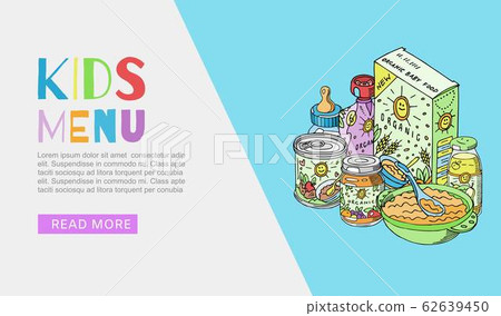 Doodle kids menu and baby food web banner... - Stock Illustration ...