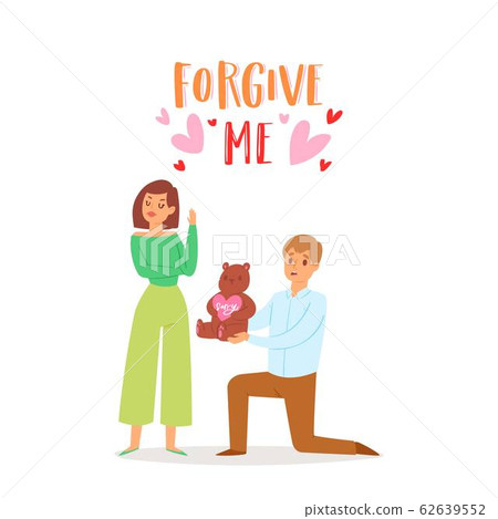 Forgive me concept with young couple, angry... - Stock Illustration ...