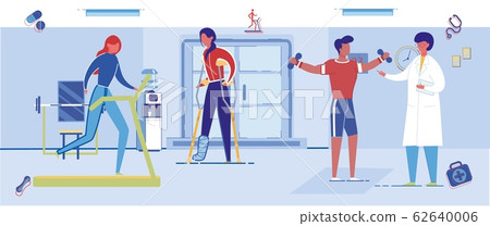 Physiotherapy Rehabilitation Gym Hall with People. - Stock Illustration ...