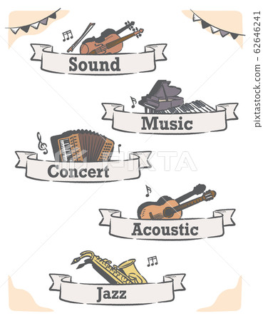 Music-themed labels and banners using musical... - Stock Illustration ...
