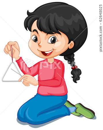 Girl playing triangle on isolated background - Stock Illustration ...