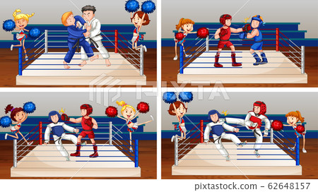 Scene with people fighting in the ring arena - Stock Illustration ...