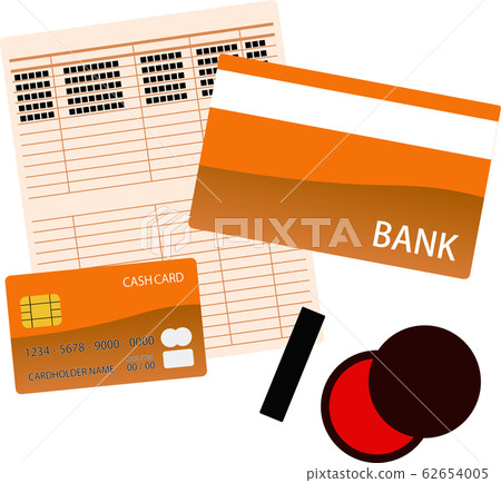 Passbook, cash card and Hanko - Stock Illustration [62654005] - PIXTA