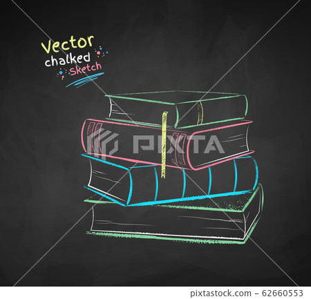 Vector chalked illustration of pile of books - Stock Illustration ...