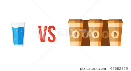 a glass of water versus cups of coffee - Stock Illustration [62662829 ...