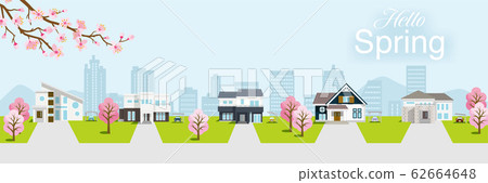 Spring residential area banner ratio-"Hello... - Stock Illustration ...