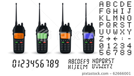 Radio transceivers. Collection of devices, font... - Stock Illustration ...