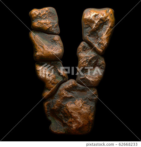 Rocky letter V. Font of stone on black... - Stock Illustration ...