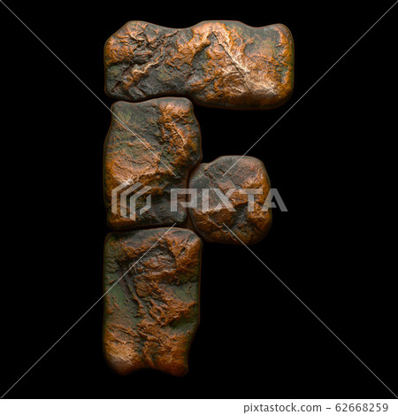 Rocky letter F. Font of stone on black... - Stock Illustration ...