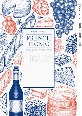 French food illustration design template. Hand - Stock Illustration ...
