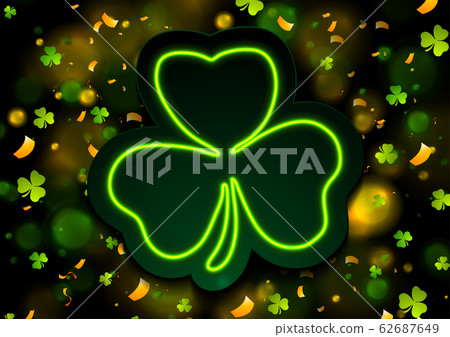 Irish neon shamrock clover with bokeh lights - Stock Illustration ...