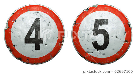 Set of public road signs in red and white with... - Stock Illustration ...