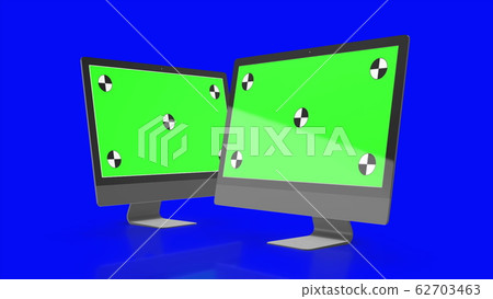 Two Modern computers with green screen,... - Stock Illustration ...