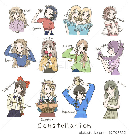 12 constellations girl illustration set - Stock Illustration [62707822 ...