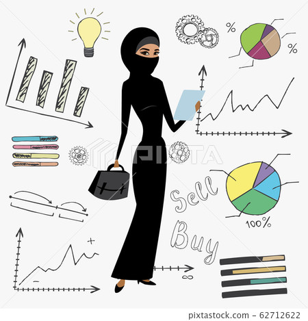 cartoon business woman and doodle finance set. - Stock Illustration ...