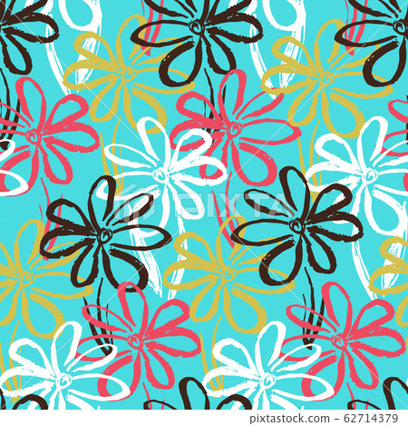 Bright blue pattern with contrast simple flowers - Stock Illustration ...