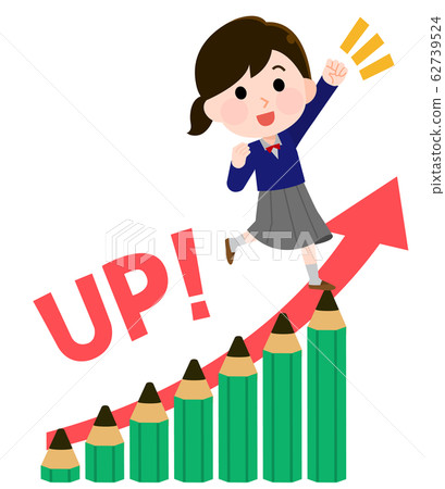 Female student with rising grades Pencil graph... - Stock Illustration ...