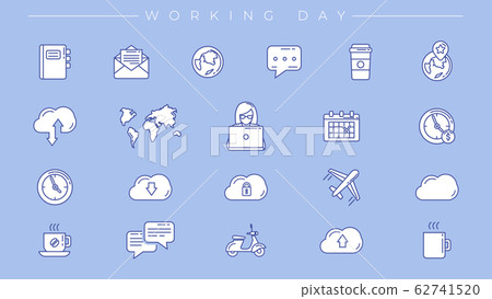 Working Day concept line style vector icons set - Stock Illustration ...