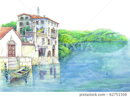 Lake and buildings - Stock Illustration [62751508] - PIXTA