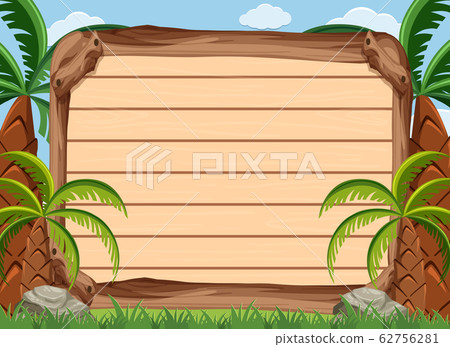 Wooden sign template with green trees in the park - Stock Illustration ...