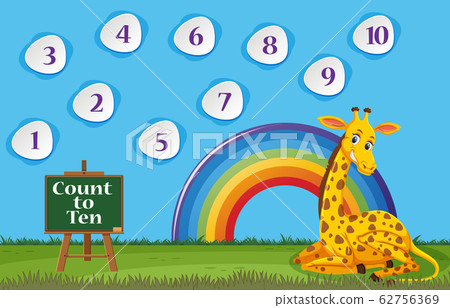 Counting number one to ten with giraffe sitting in - Stock Illustration ...