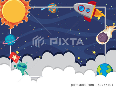 Frame template design with many planets in - Stock Illustration ...