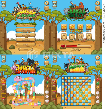 Background design for games with animals and field - Stock Illustration ...