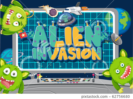 Poster design with many aliens in control room - Stock Illustration ...