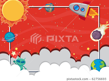 Background template design with many planets in - Stock Illustration ...