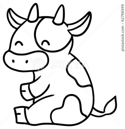 Illustration of a smiling cow sitting _ line only - Stock Illustration ...