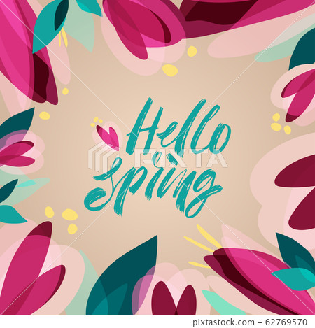 Hello spring - modern handwriting brush lettering. - Stock Illustration ...