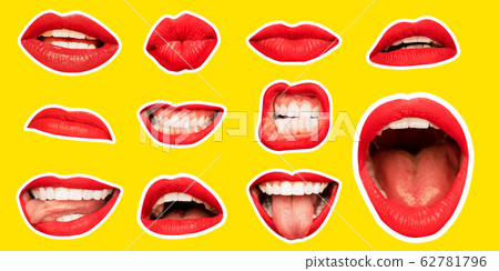 Collage in magazine style with female lips on... - Stock Illustration ...