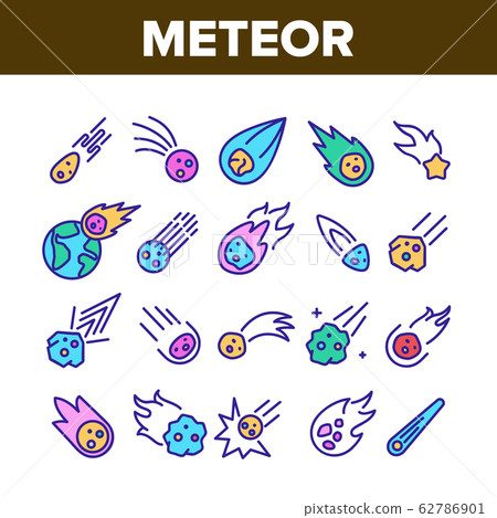 Meteor Cosmic Body Collection Icons Set Vector - Stock Illustration ...