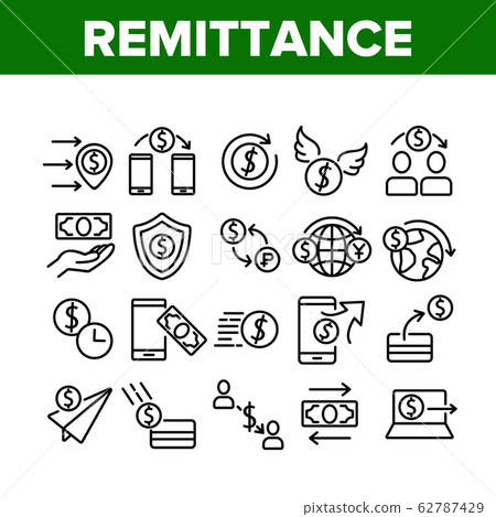 Remittance Finance Collection Icons Set Vector - Stock Illustration ...